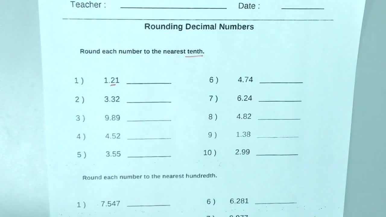 Rounding Decimal Numbers Worksheet