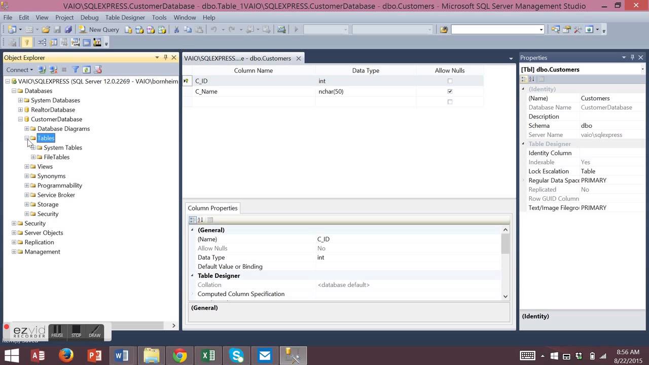 Object Browser and Table Designer in SQL Server