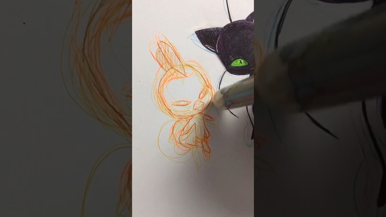 drawing Orikko - kwami using only multicolor pen 🧡 | 4 #miraculous #ballpointpen #miraculousladybug