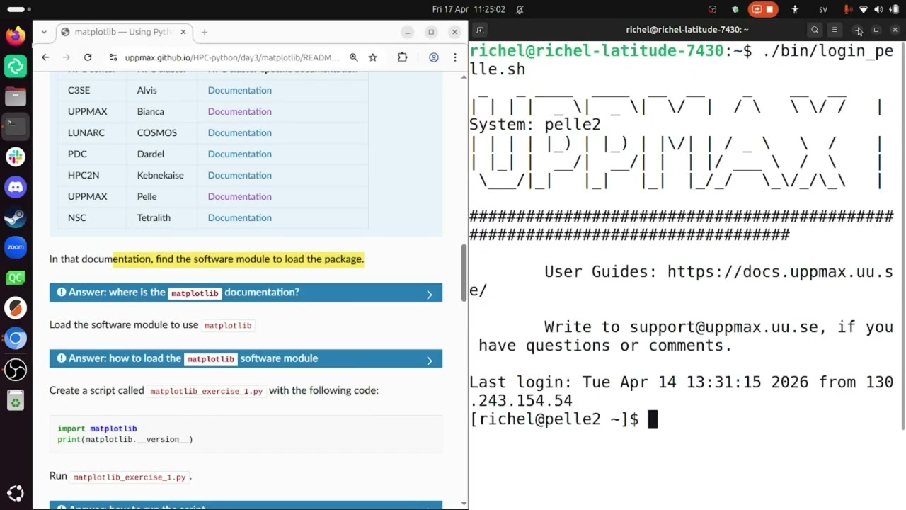 HPC Python's 'matplotlib' session, for Pelle