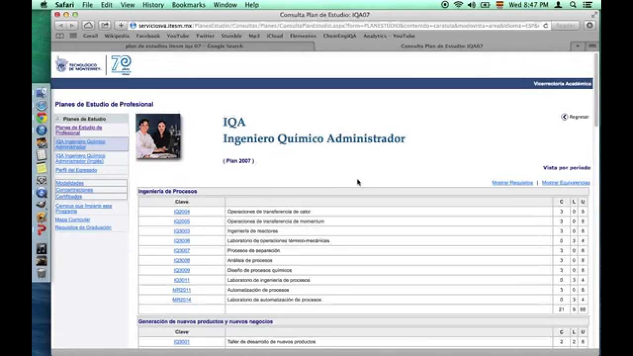 Plan de estudios Ingeniero Químico Administrador ITESM(IQ1)