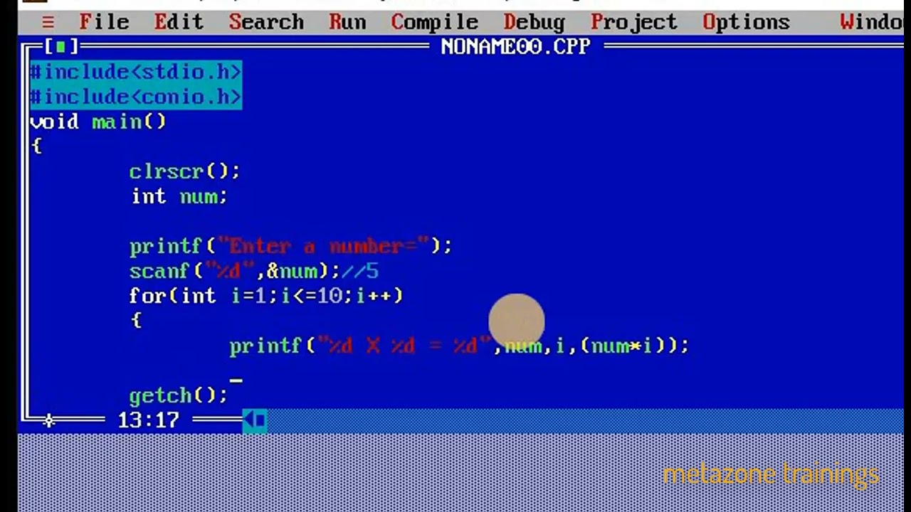 C Unit7 Q9 : Implementing Multiplication Table in Turbo C | C Programming Tutorial