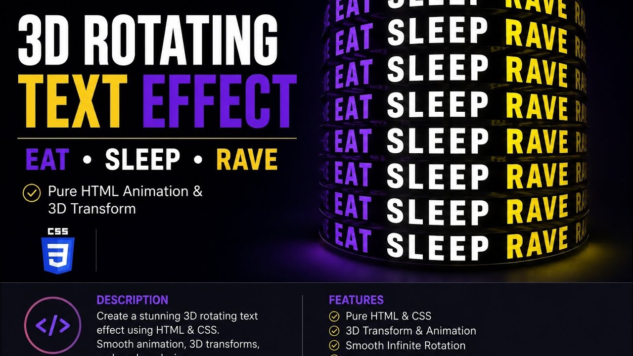 Create a stunning 3D rotating text effect using HTML and CSS. #coding #web design #programming #css
