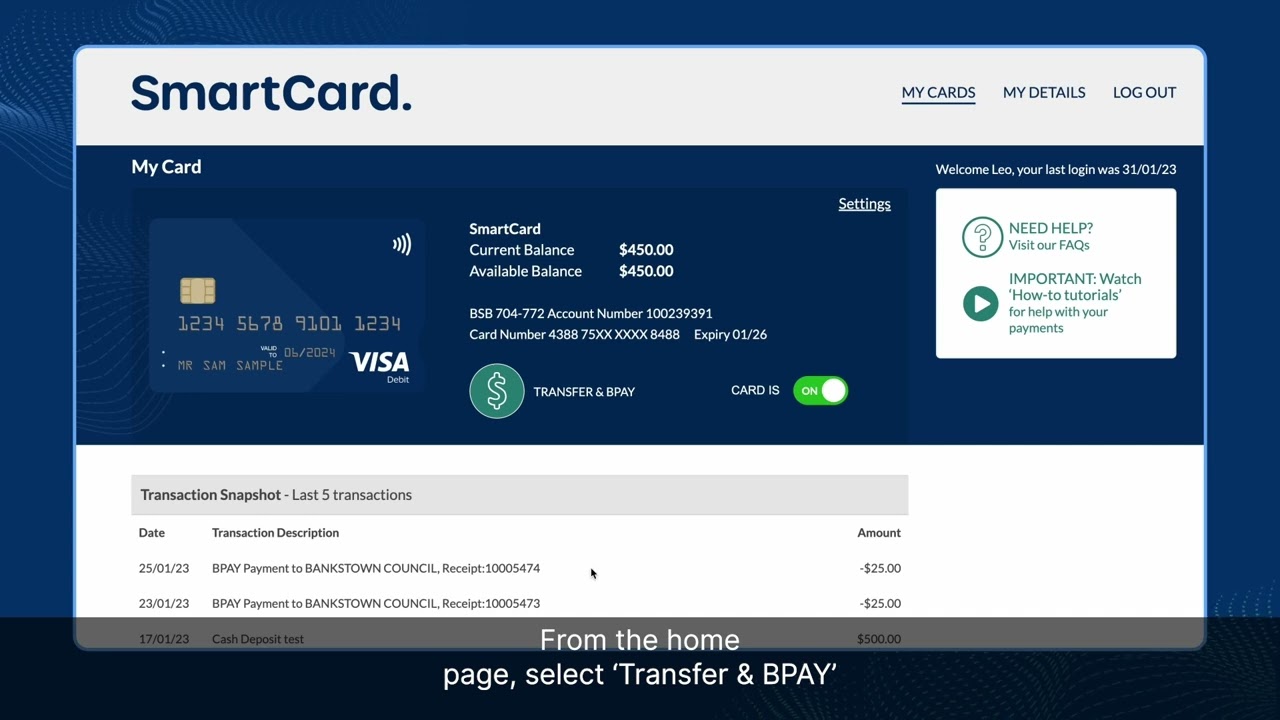 SmartCard eIM BPAY and Transfers 'How-to