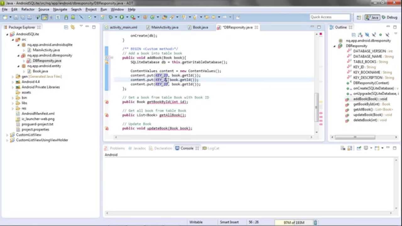 Sqlite in android sample - Part 1