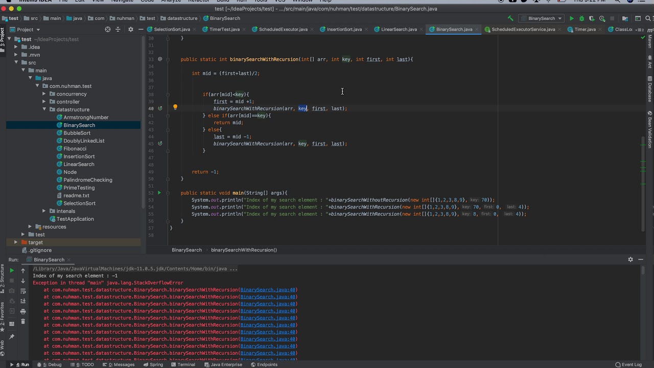 Binary Search with recursion Java Example Code