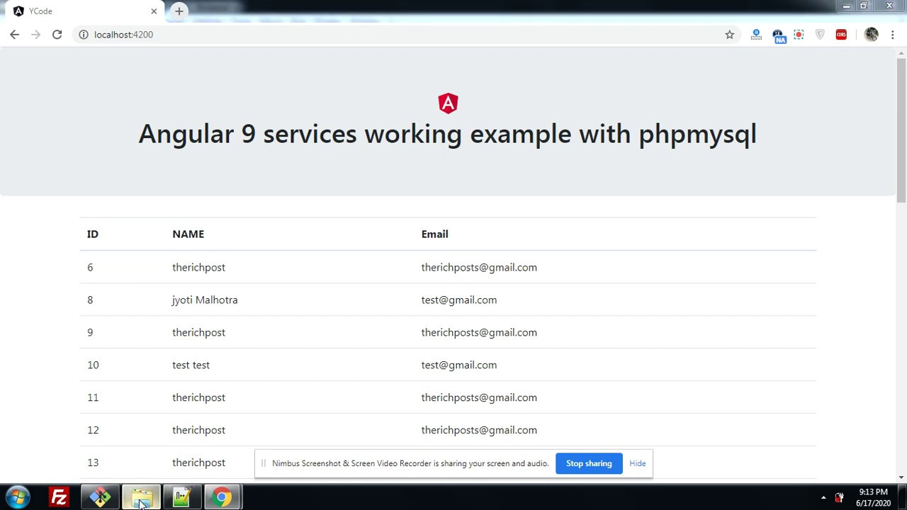 Angular 9 services with php mysql backend data