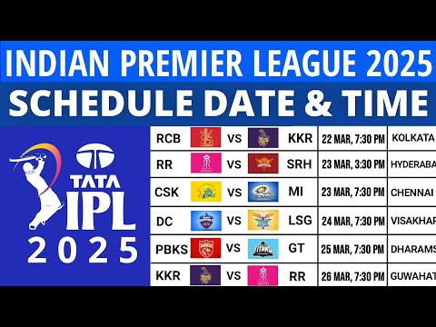 IPL 2025 Schedule | IPL 2025 Time Table | 2024 IPL Schedule | IPL 2025 Fixture | IPL 2025 Match List