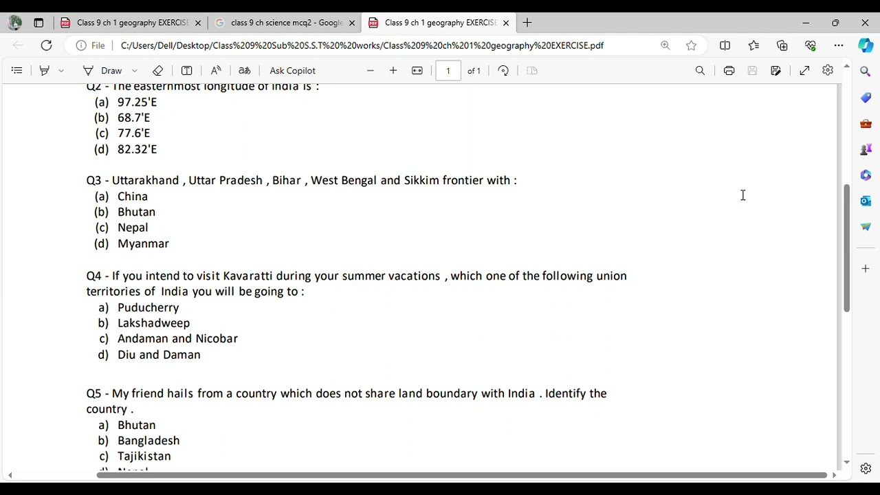 Class 9 ch 1 geography EXERCISE pdf