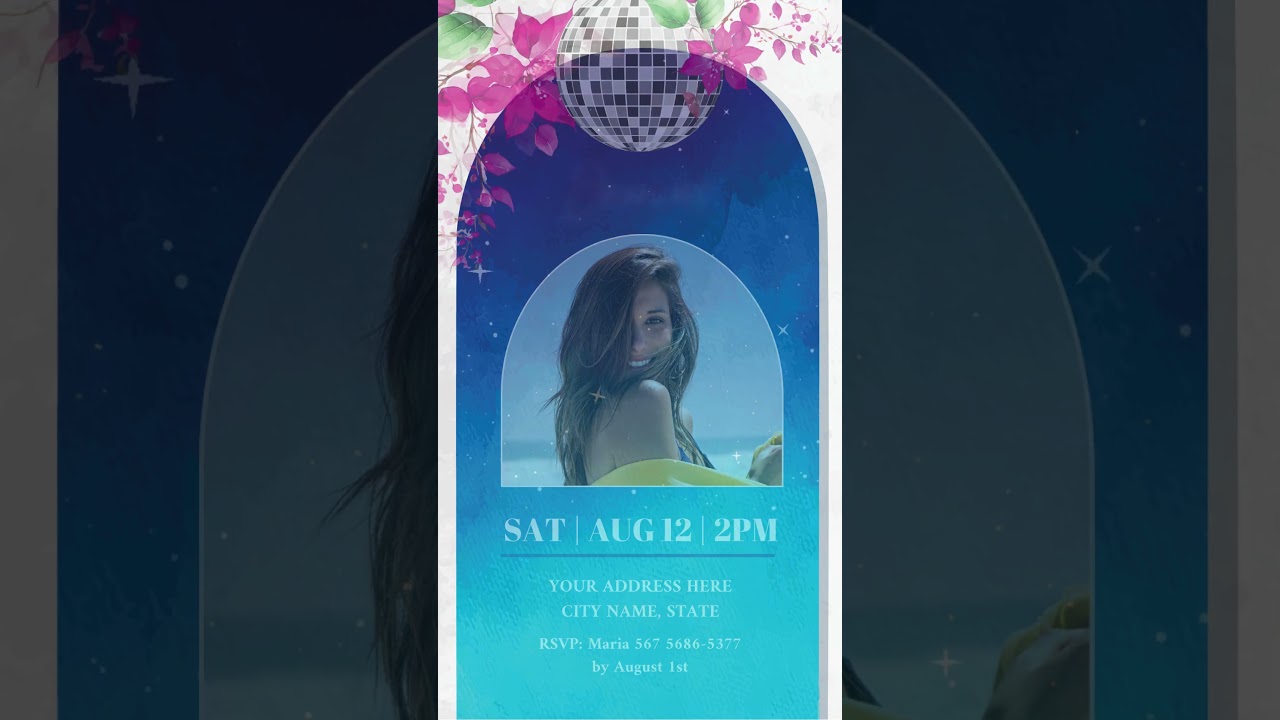 Mediterranean Bachelorette Weekend Itinerary Video Template, Hen Party Disco Ball Video Invitation