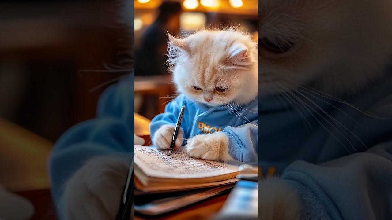 A smart cat solves a crossword puzzle 😂