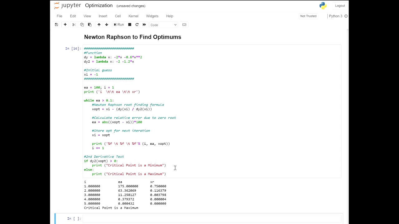 Newton Raphson to Find Optimums - Python Code