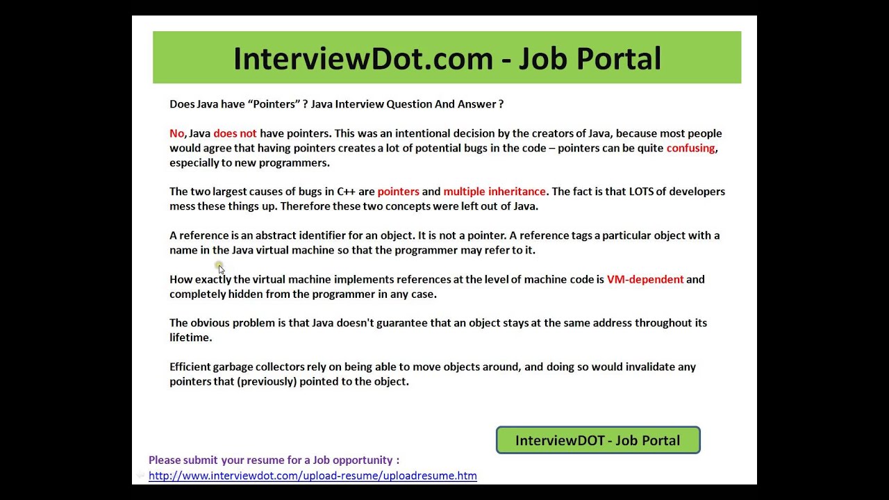 Java Interview Question And Answer Does Java have Pointers Interview Question And Answer