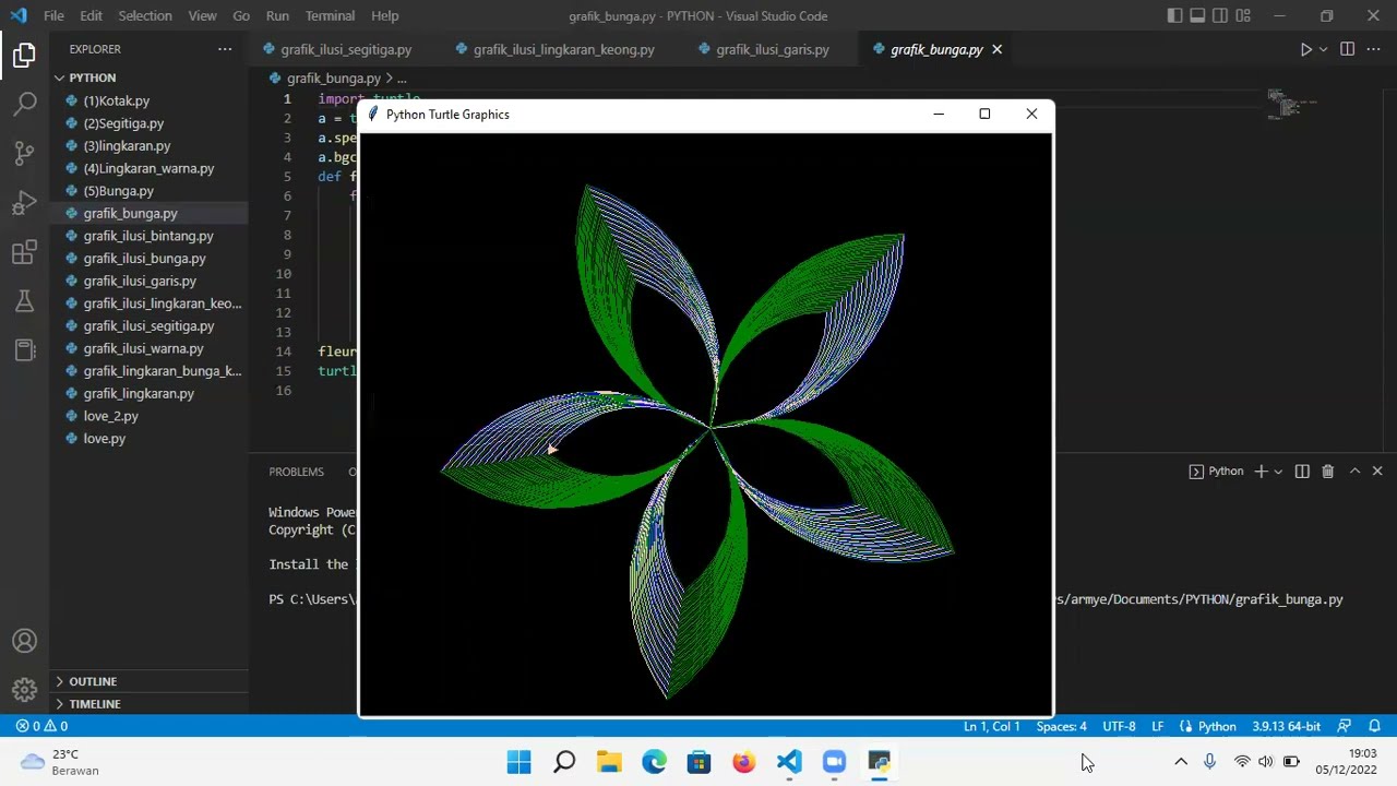 python turtle-Bunga / making flowers with python turtle / membuat bunga dengan python turtle graphic