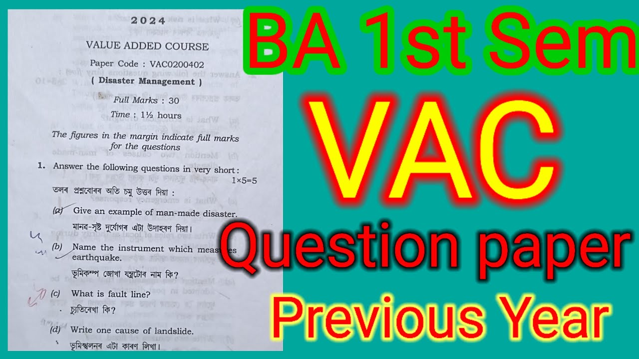 VAC Question paper # BA 1st Sem # Previous Year Question // 2024........
