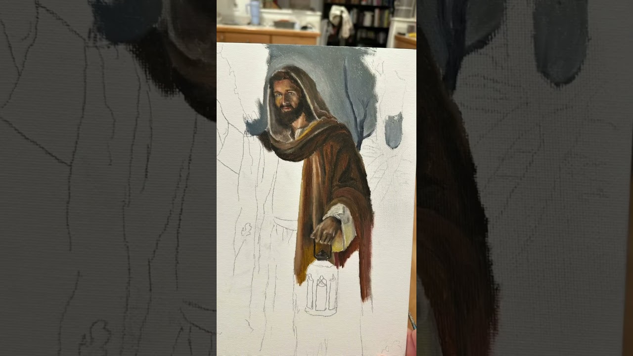 Revelation 3:20 oil painting of Jesus Christ at the door knocking #christianartist #bibleart