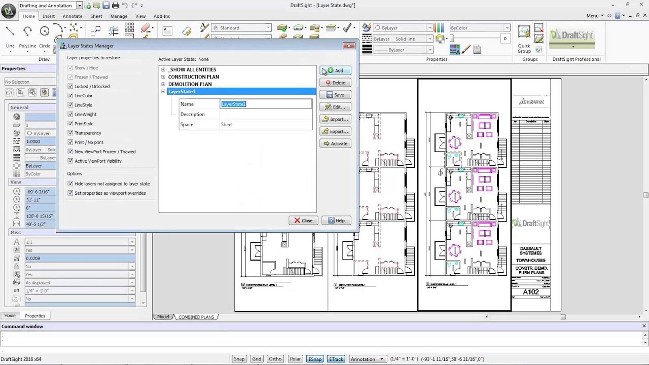 DraftSight 2016: Layer State Manager