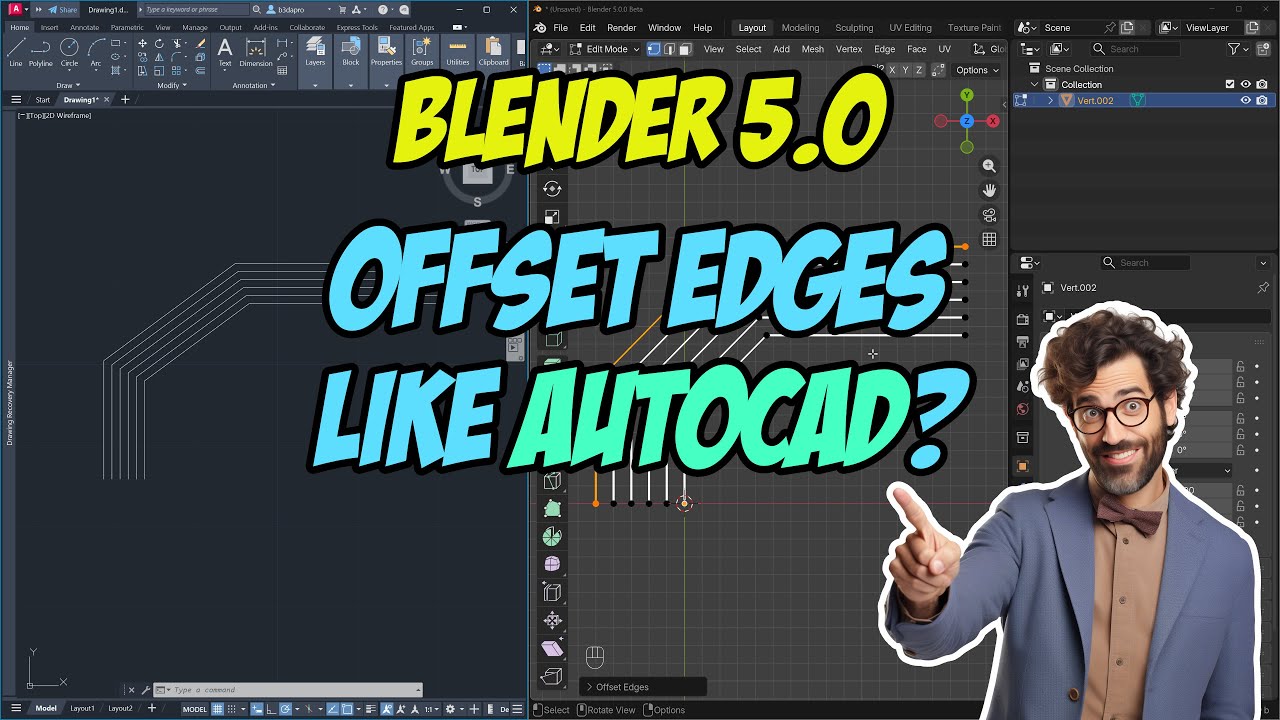 Blender 5.0 as a 2D Drafting tool: Using the Offset tool like AutoCAD