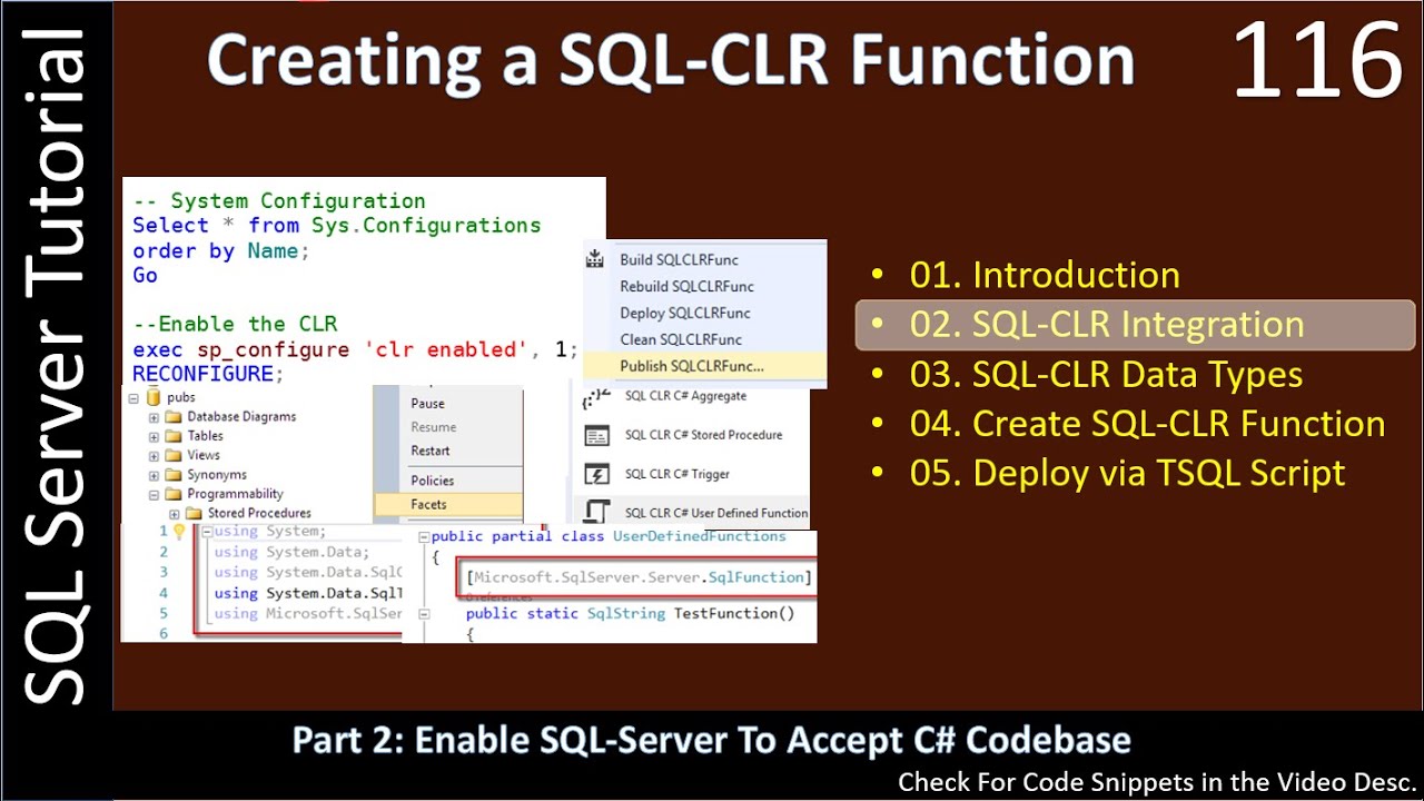 SQL CLR Function | Part 2 - Enable SQL CLR Integration | SSMS TSQL Tutorial #116