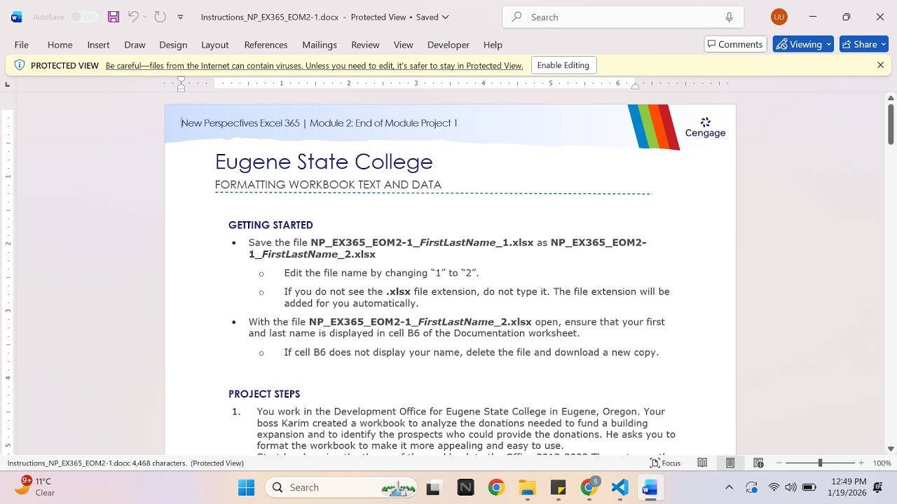 New Perspectives Excel 365 | Module 2: End of Module Project 1 Eugene State College