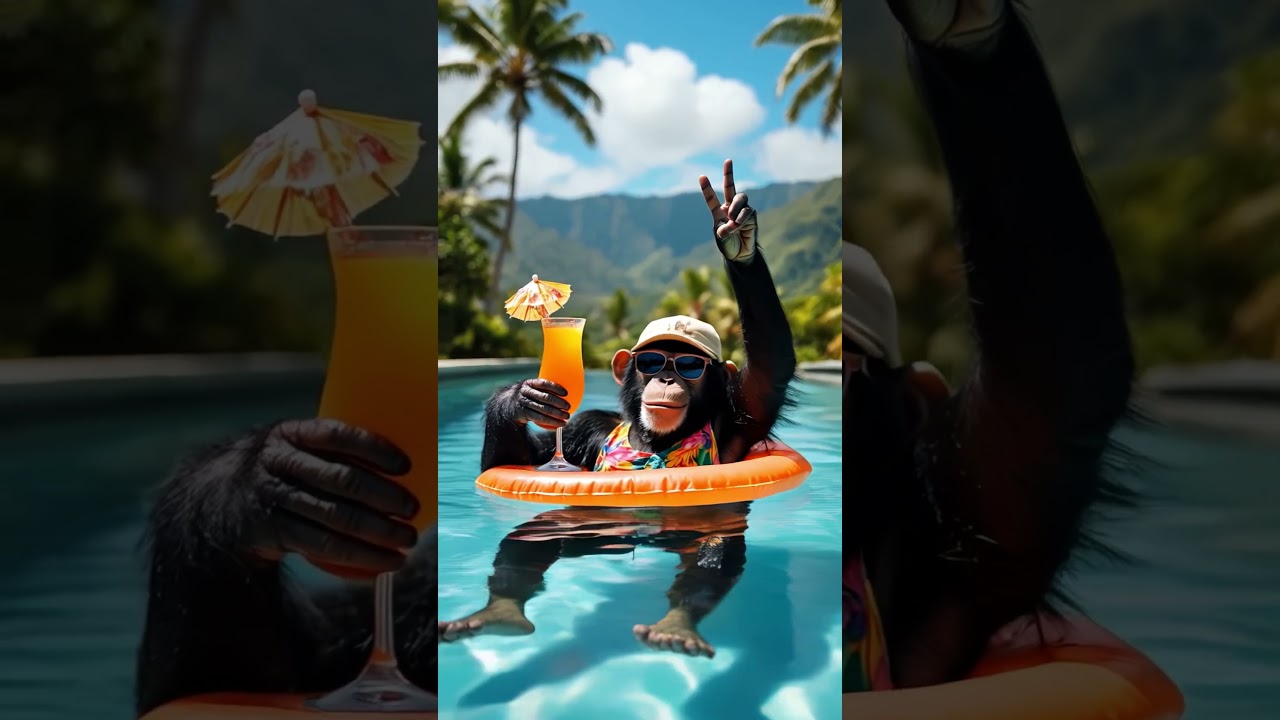 Monkey’s Pool Day🍹8K HDR Phone Wallpaper🌴 Ultra-Relaxing Vibes✅
