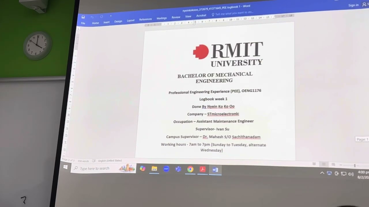 Professional Engineering experience log book