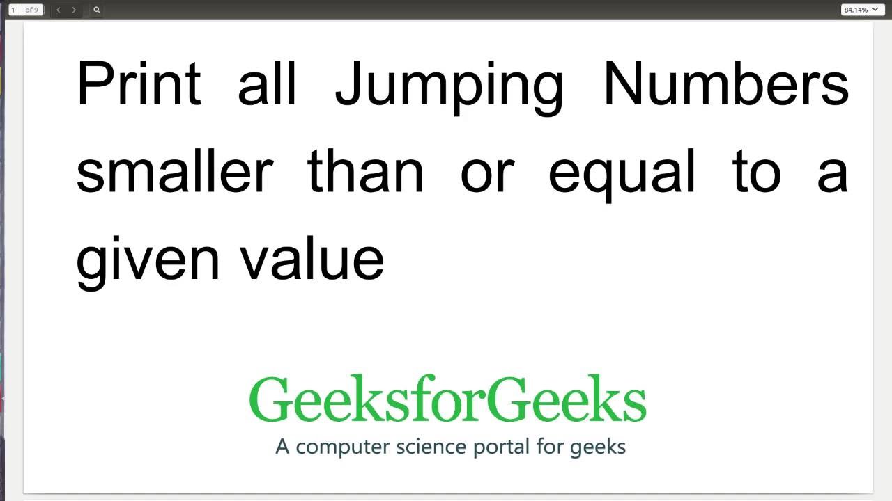 Print all Jumping Numbers smaller than or equal to a given value | GeeksforGeeks