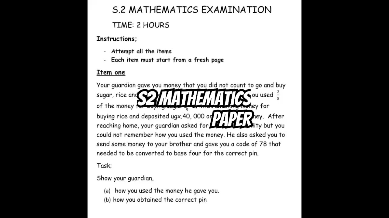 S2 Mathematics Paper #katedapp #exam #education