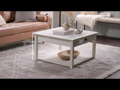 30" Square Country Coffee Table - Brushed White