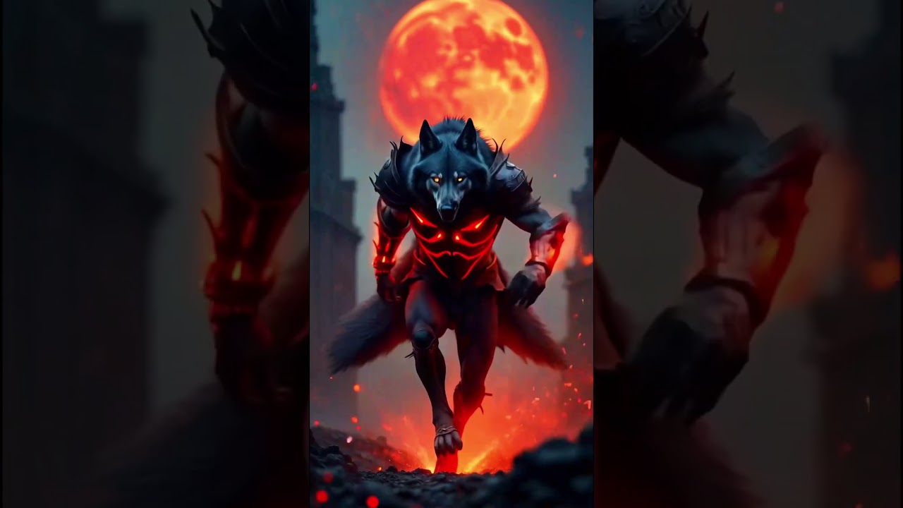 Transformation under the Blood Moon – Shadow Wolf unleashed.🐺❤️‍🔥#aianimation #darkside #wolf