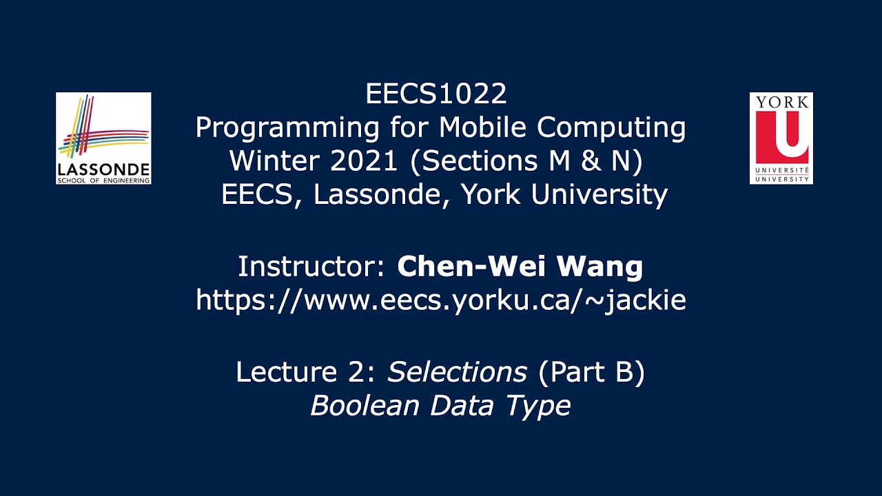 [HD] EECS1022 W21 - Lecture 2 - Part B - Boolean Data Type