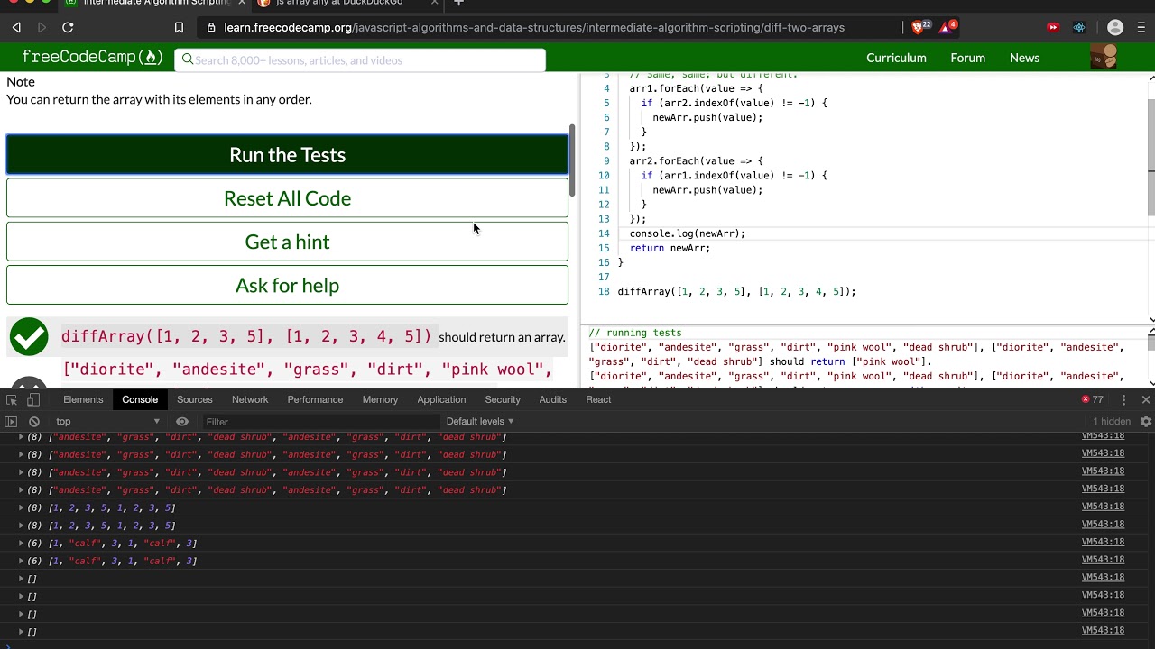 Let's Play FreeCodeCamp - Intermediate Algorithm Scripting: Diff Two Arrays