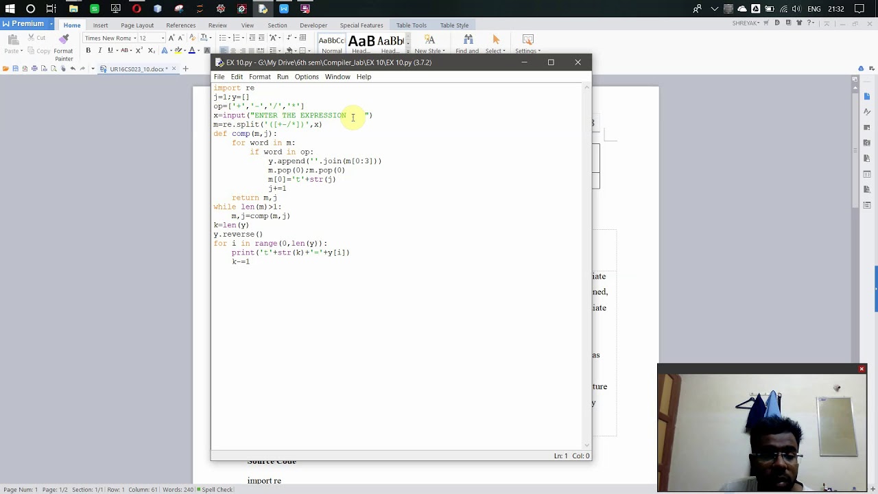 Intermediate Code Generator | Python | Compiler Lab