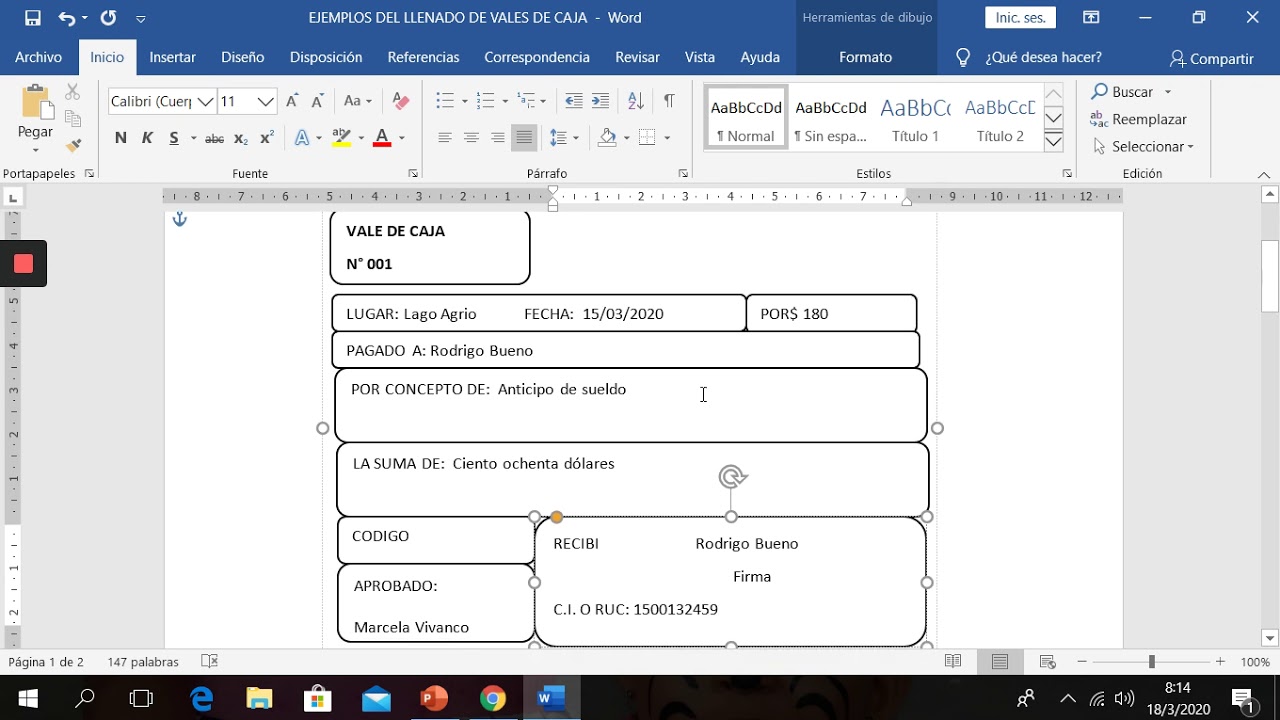 Tema Vale de caja
