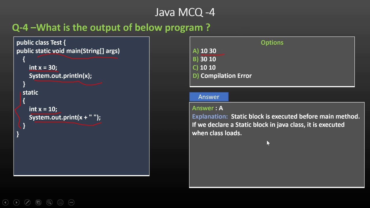 Java MCQ-4  Java static based question answer - 4