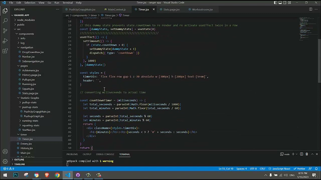working on count down timer for react