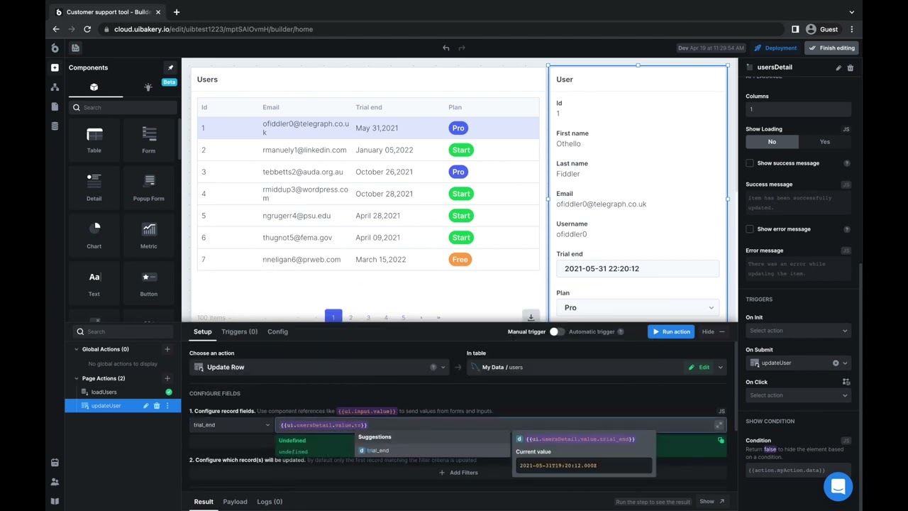 Building a customer support application in 5 minutes | UI Bakery