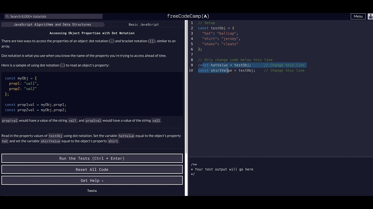 Accessing Object Properties with Dot Notation - Free Code Camp Help - Basic Javascript - Algorithms