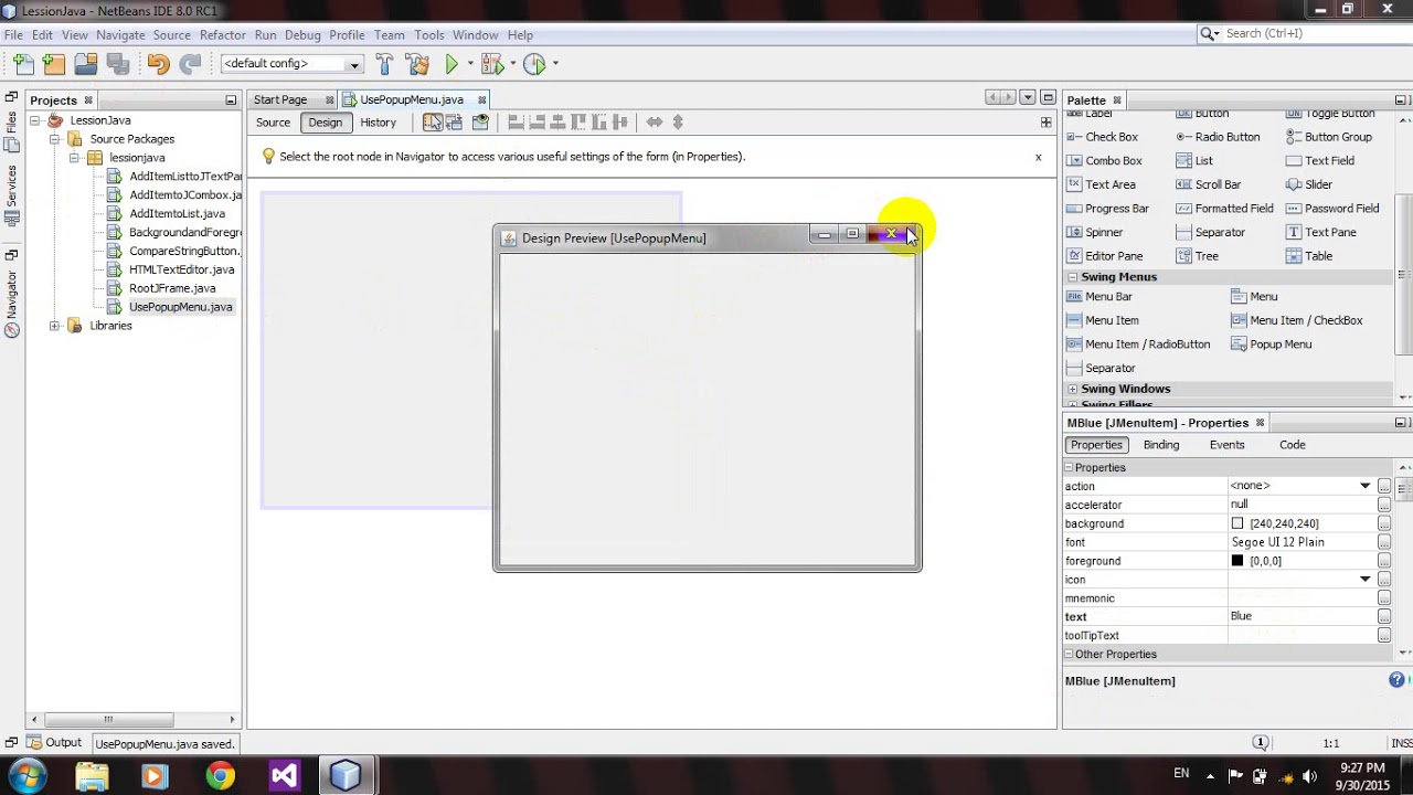 Use Popup Menu Component in Java Netbeans