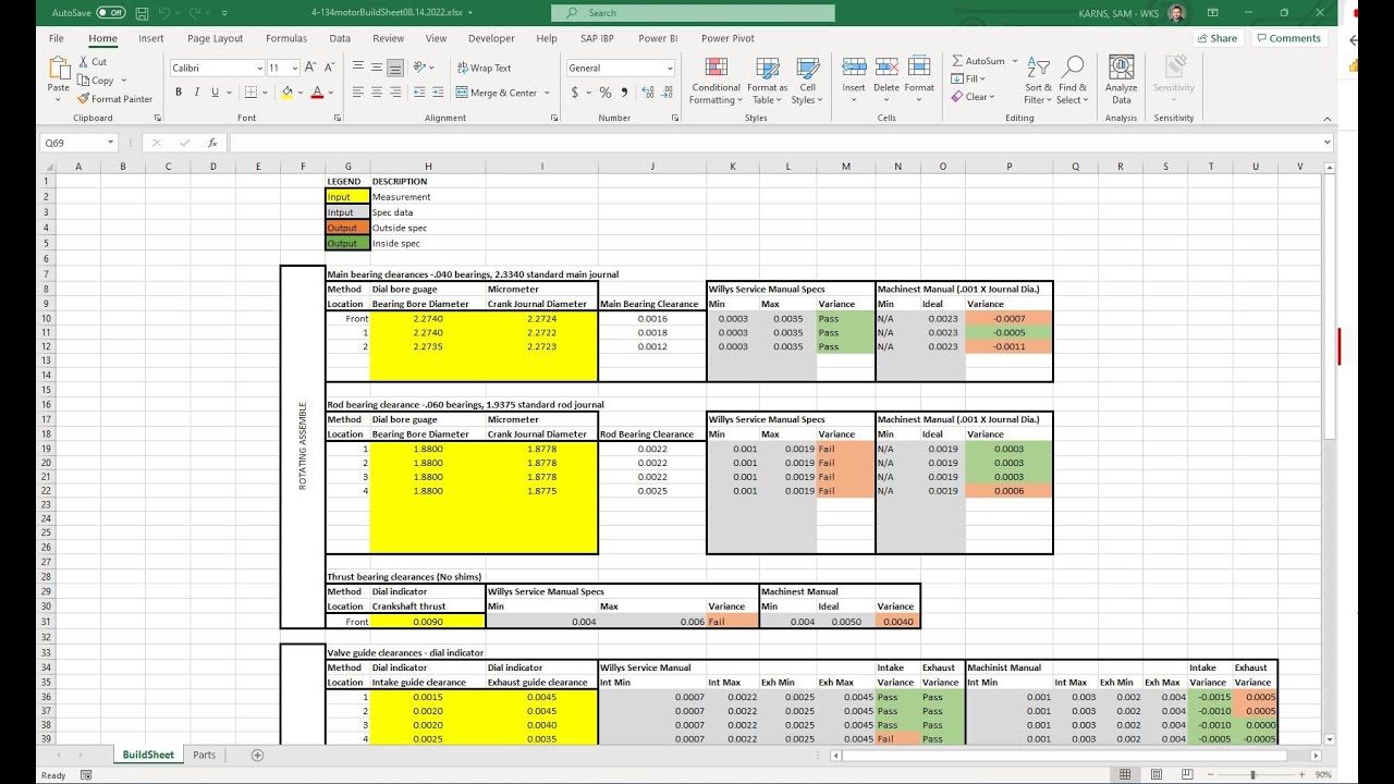 Willys Jeep 4-134 Go Devil CJ2A Excel template engine build sheet