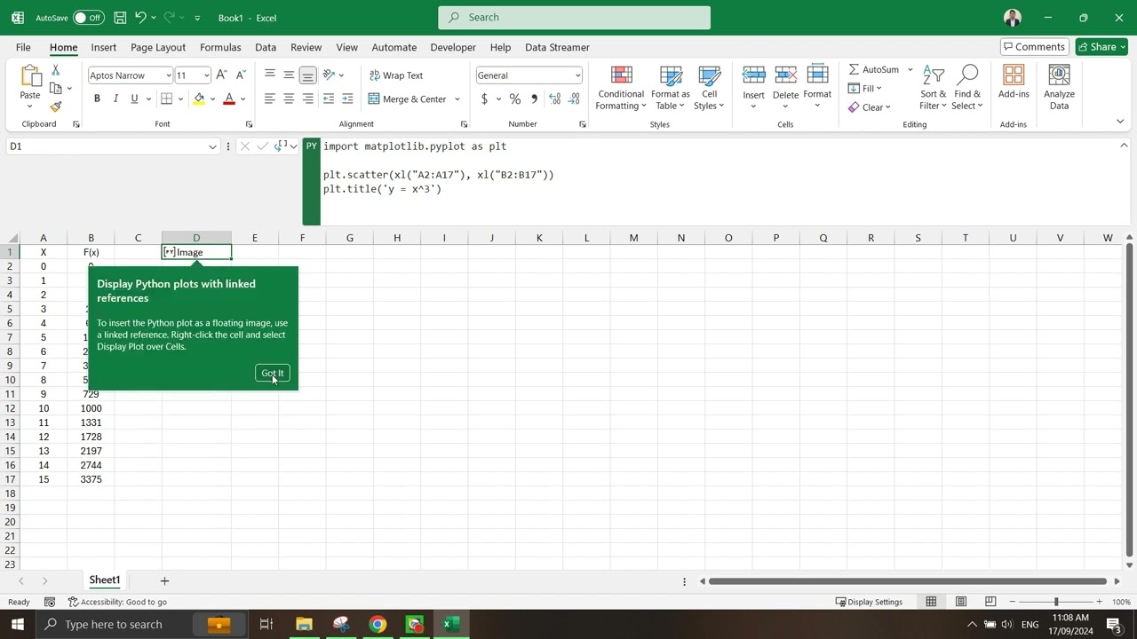 Simple Matplotlib Example Using Python in Excel