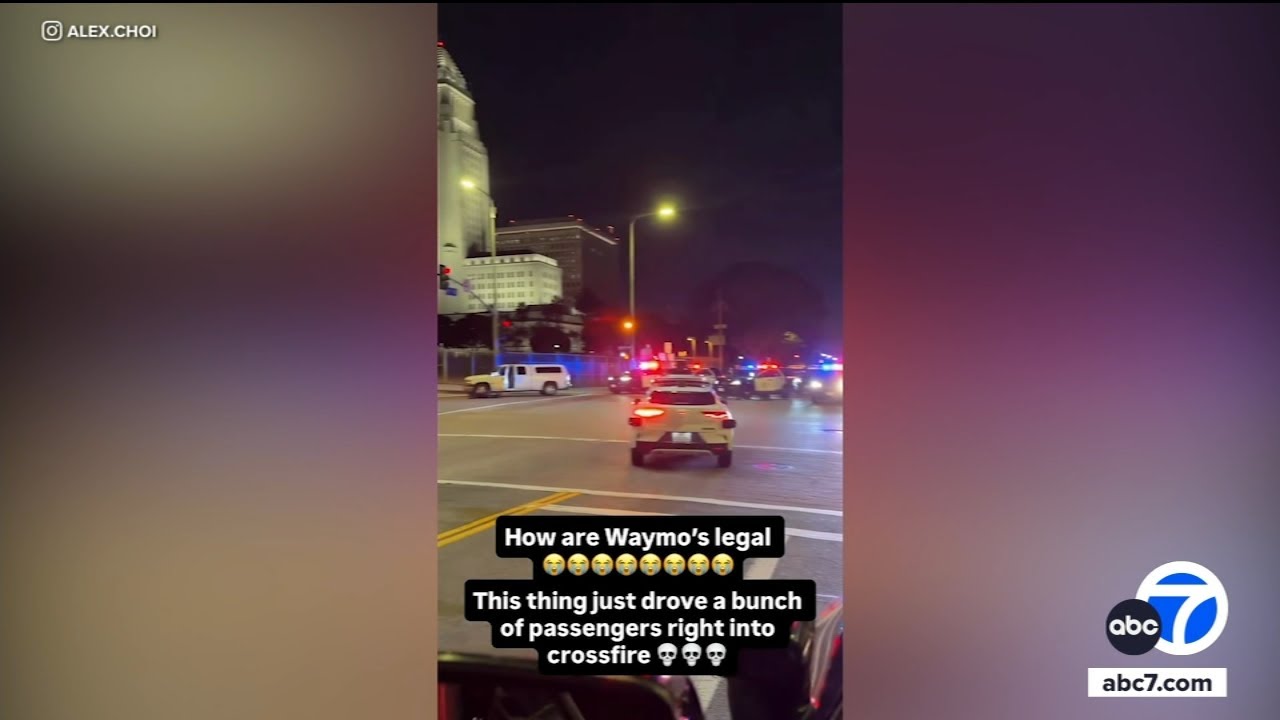 Waymo self-driving taxi takes passenger through active police scene in downtown LA