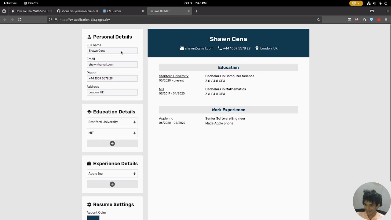 CV Application Project | The Odin Project | React