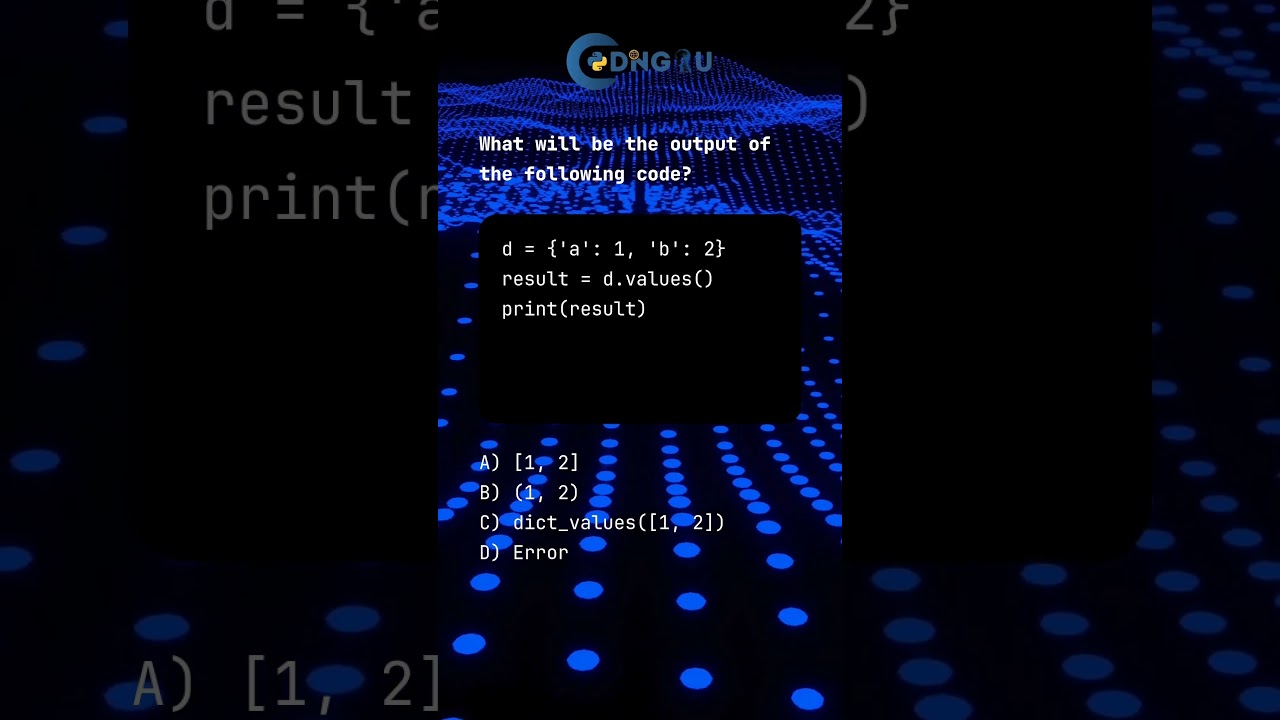 Python MCQ: Using values() with Dictionaries #python #pythonMCQ #pythoncoding #coder