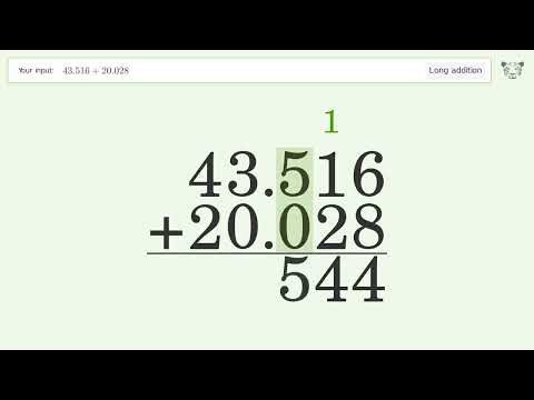 Long Addition Problem 43.516+20.028: Step-by-Step Video Solution | Tiger Algebra