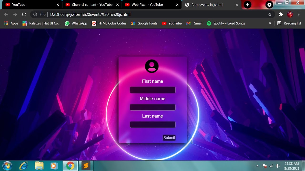 Responsive Form using HTML , CSS , JavaScript#lockdown #coding #html #css #javascript #webpixar