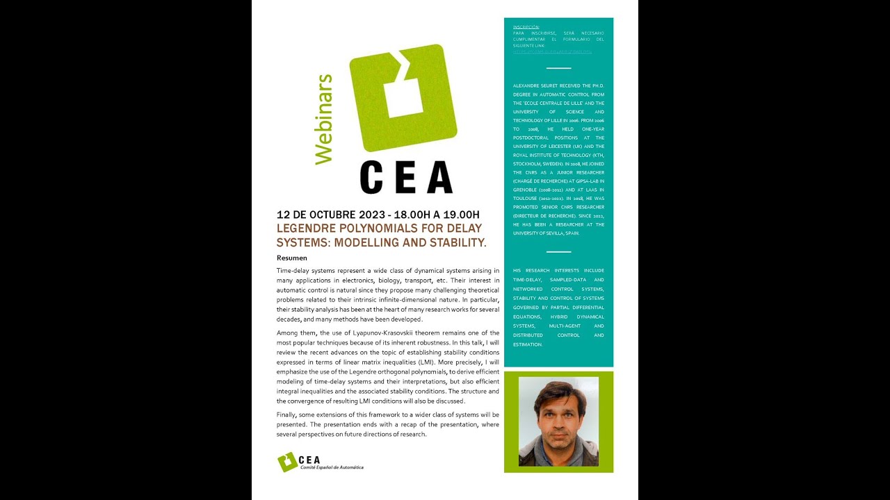 WEBINAR CEA: LEGENDRE POLYNOMIALS FOR DELAY SYSTEMS: MODELLING AND STABILITY