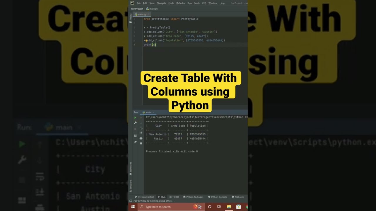 Create Table With Columns Using Python