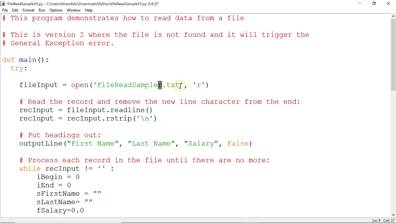 Python File Input Read Version 3 with Try/Exception