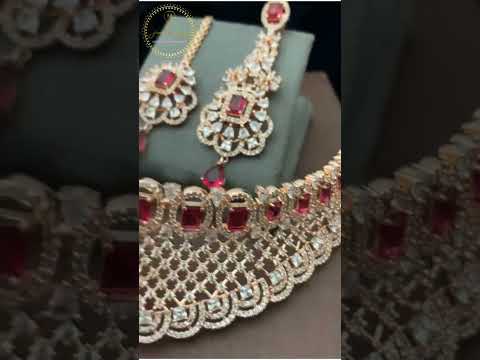 #Ruby #Necklace #Set studded with AAA High-Quality #American #Diamonds CZ @jewelsvogue